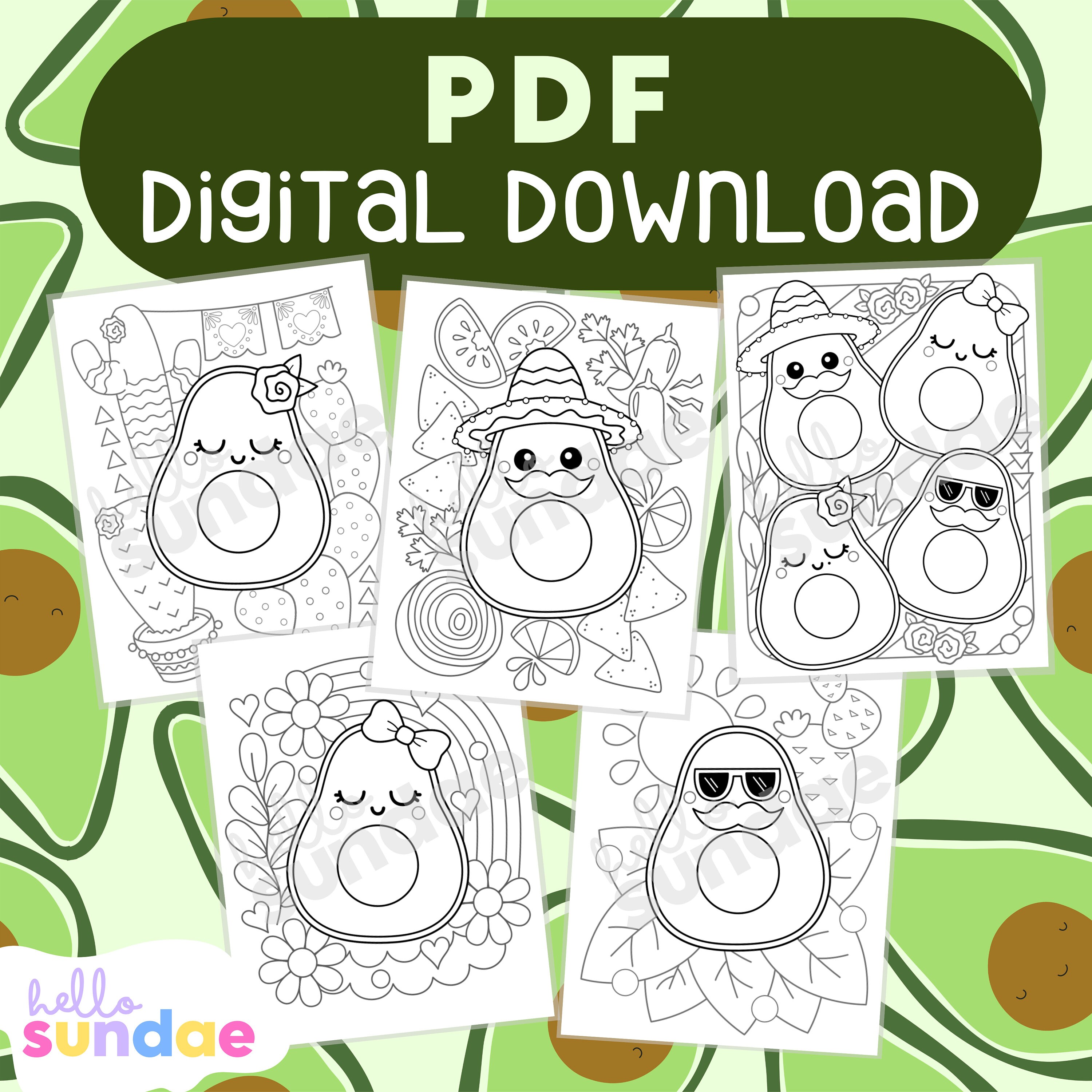 5 Avocado Printable Coloring Pages PDF Digital Download - Etsy
