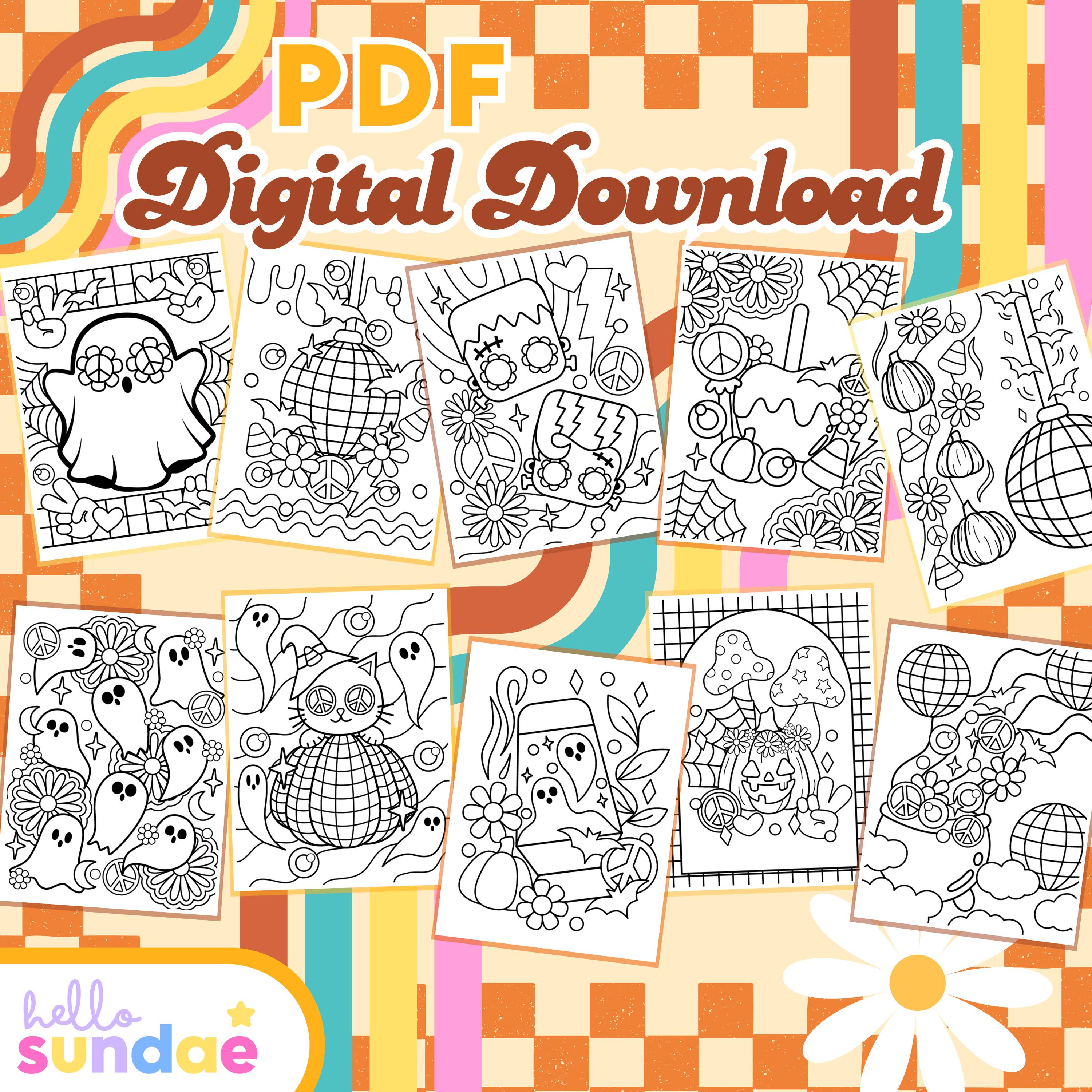 70’s Groovy Halloween PDF Coloring Pages - Etsy