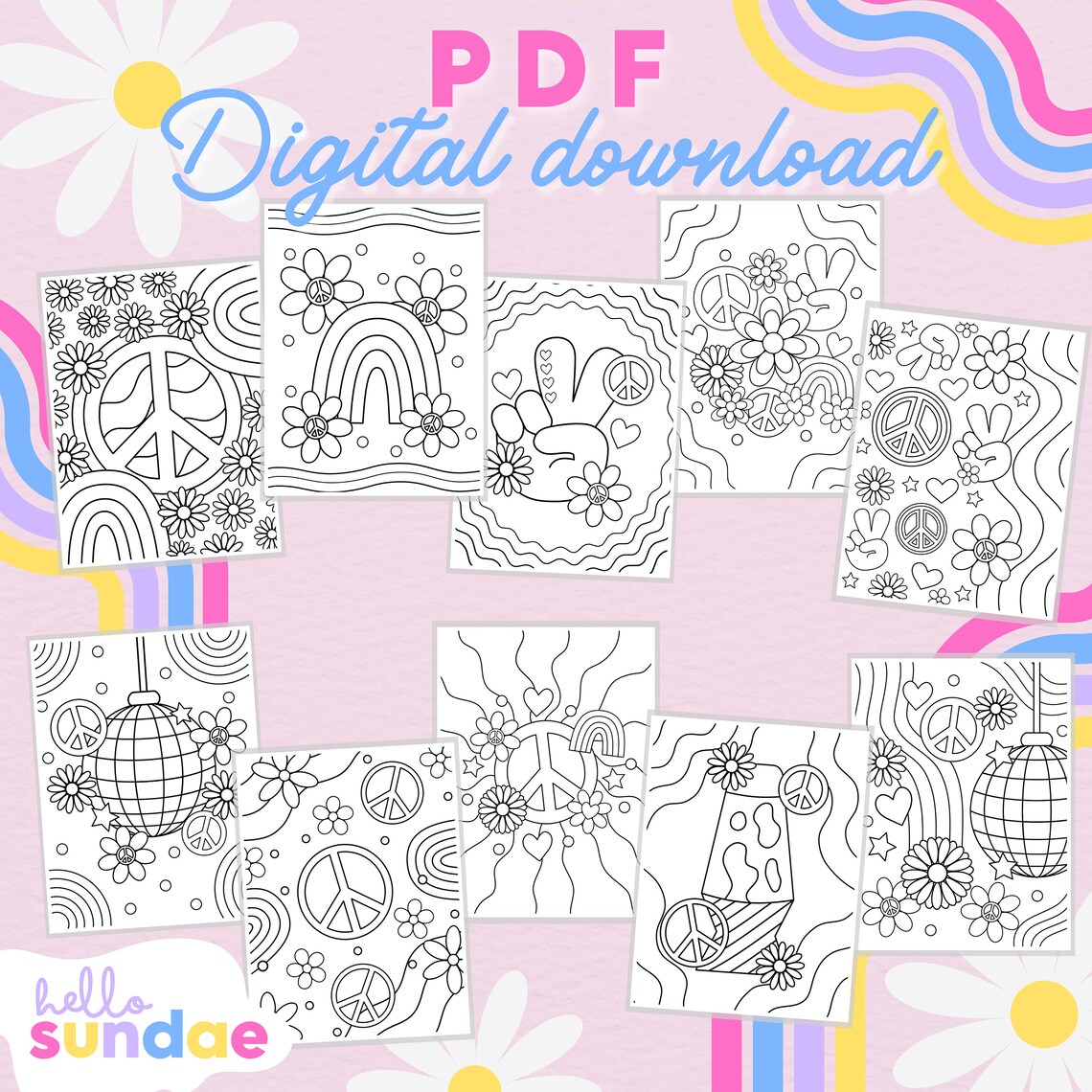 10 Groovy 70s Coloring Pages Printable Digital Download - Etsy