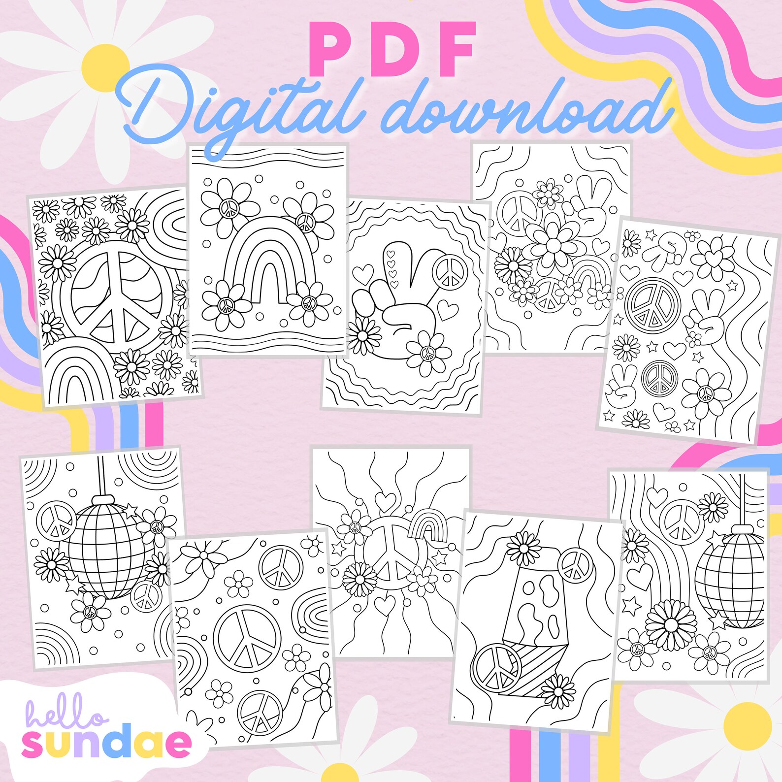 10 Groovy 70s Coloring Pages Printable Digital Download - Etsy