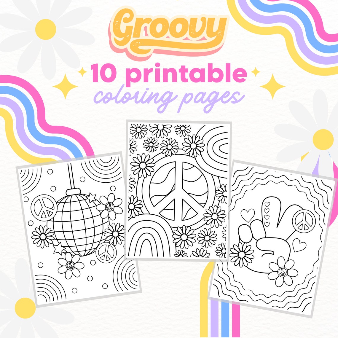 10 Groovy 70s Coloring Pages Printable Digital Download - Etsy