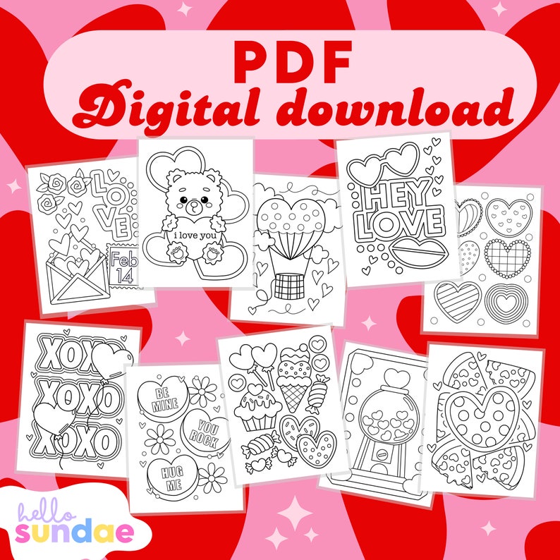 10 Valentine’s Day Printable Coloring Pages PDF Digital Download - Etsy