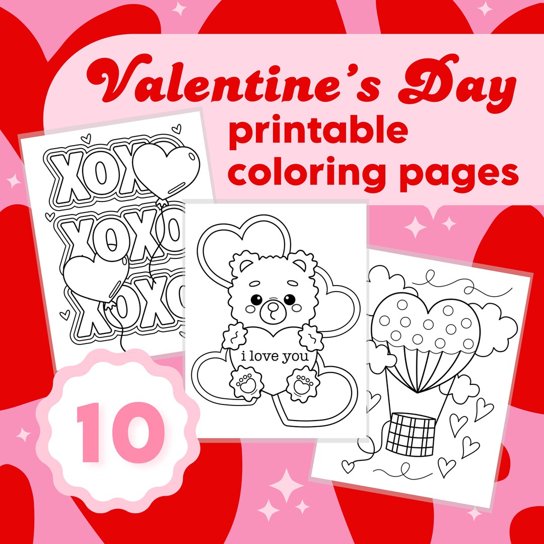 10 Valentine’s Day Printable Coloring Pages PDF Digital Download - Etsy