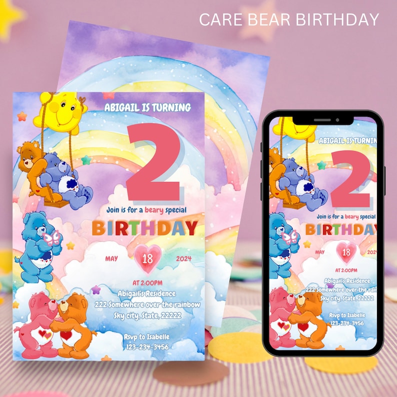 Care Bear Birthday Invitation - Etsy