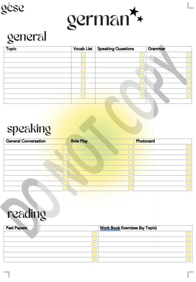 GCSE Revision Planner for German - Etsy