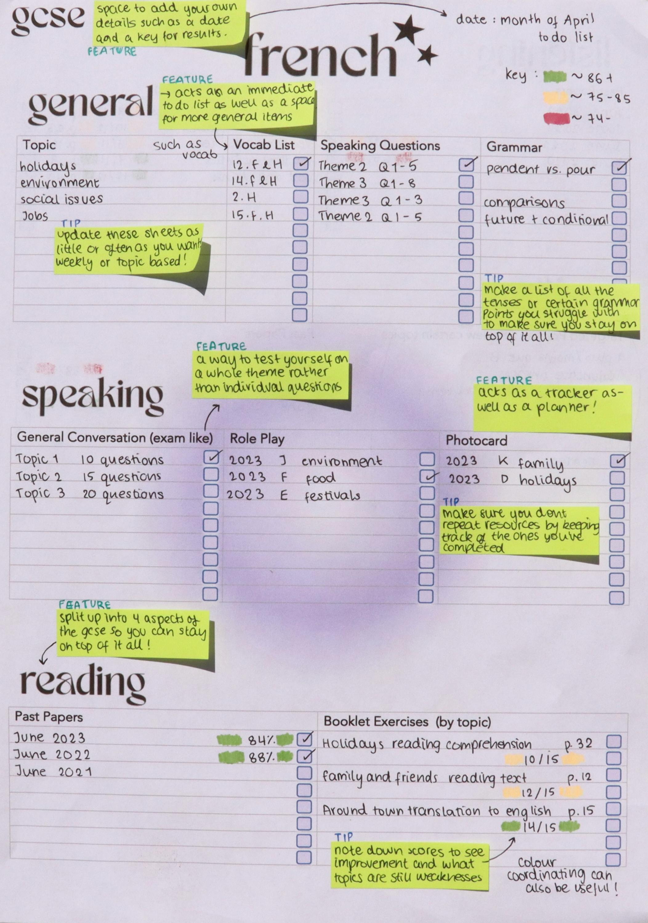 GCSE Revision Sheets for Languages for Organisation - Etsy