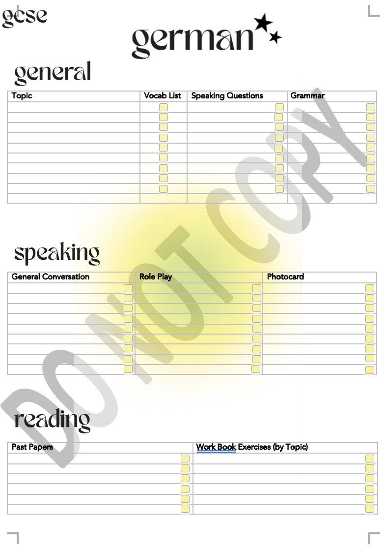 GCSE Revision Sheets for Languages for Organisation - Etsy