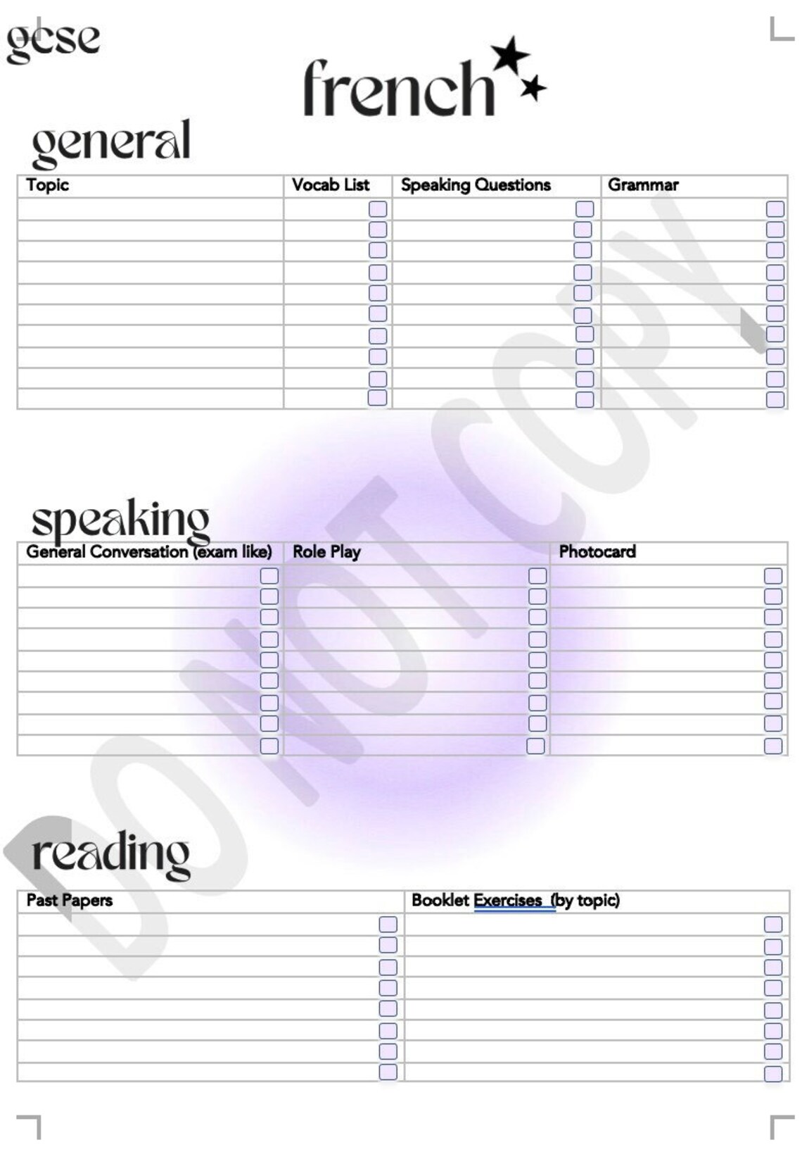GCSE Revision Sheets for Languages for Organisation - Etsy