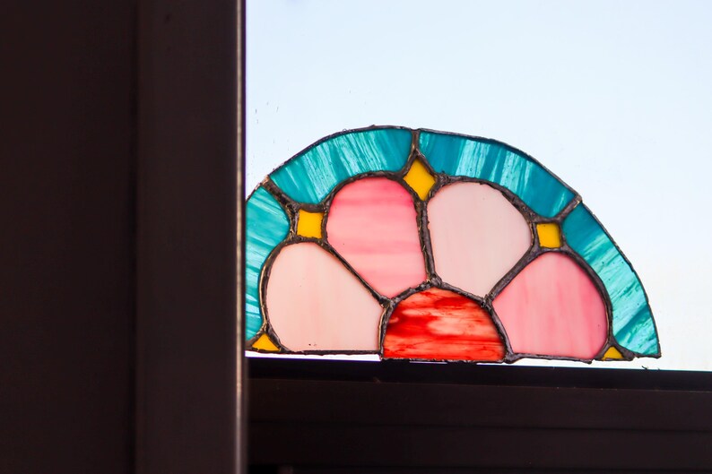 Hand-made Semi Circle Stained Glass Flower Decor| Handmade Semi Circle ...