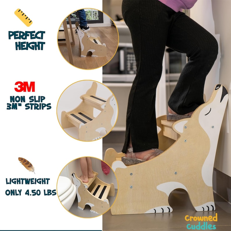 Bamboo Wooden Step Stool for Kids Cute Toddler Step Stool for Bathroom ...