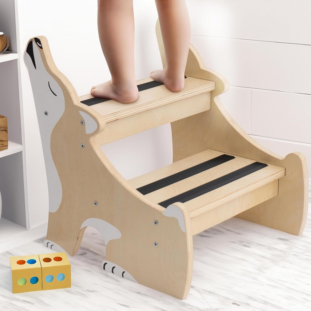 Bamboo Wooden Step Stool for Kids Cute Toddler Step Stool for Bathroom ...