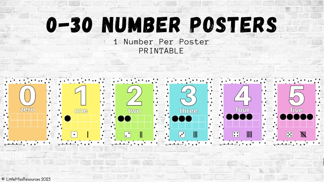 0-30 Number Posters With Ten Frames, Dice & Tally Marks (spotty Pastel ...