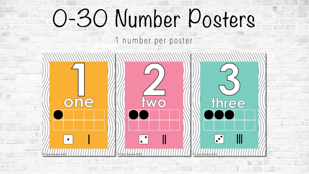 0-30 Number Posters With Ten Frames, Dice & Tally Marks (wavy Bright ...