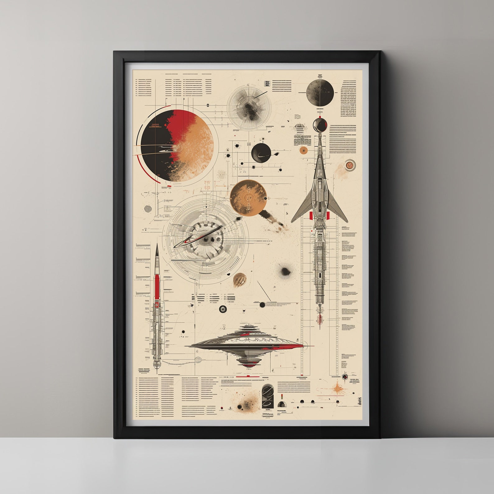 Retro Sci-fi Art Print - Vintage Space Chart Spacecraft Schematics ...