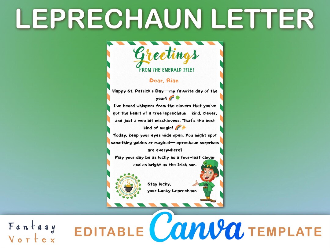 Printable Leprechaun Letter Canva Template | Editable St. Patrick's Day ...