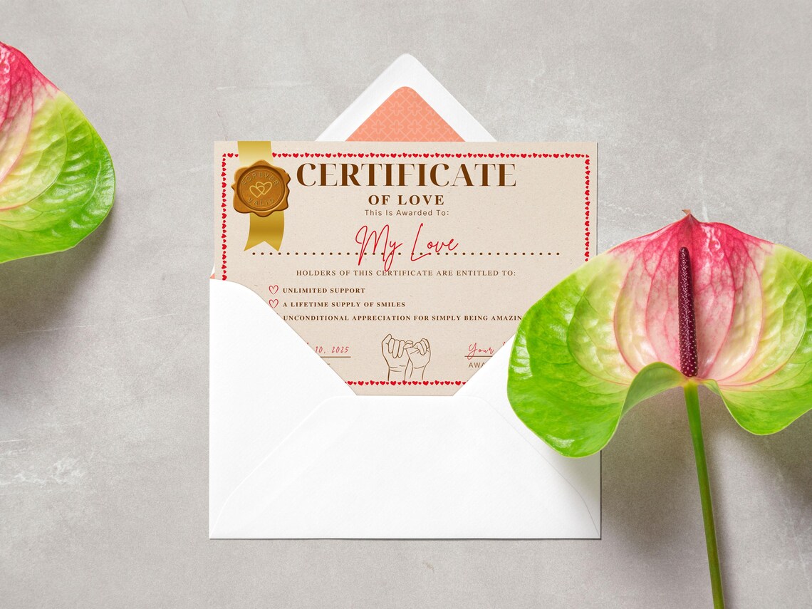 Editable Love Certificate Template: Printable Gift for Couples (canva ...