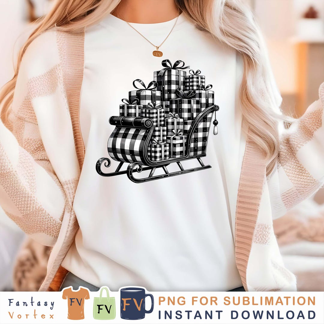 Cozy Christmas Buffalo Plaid Bundle - Black White PNG Set - Holiday ...