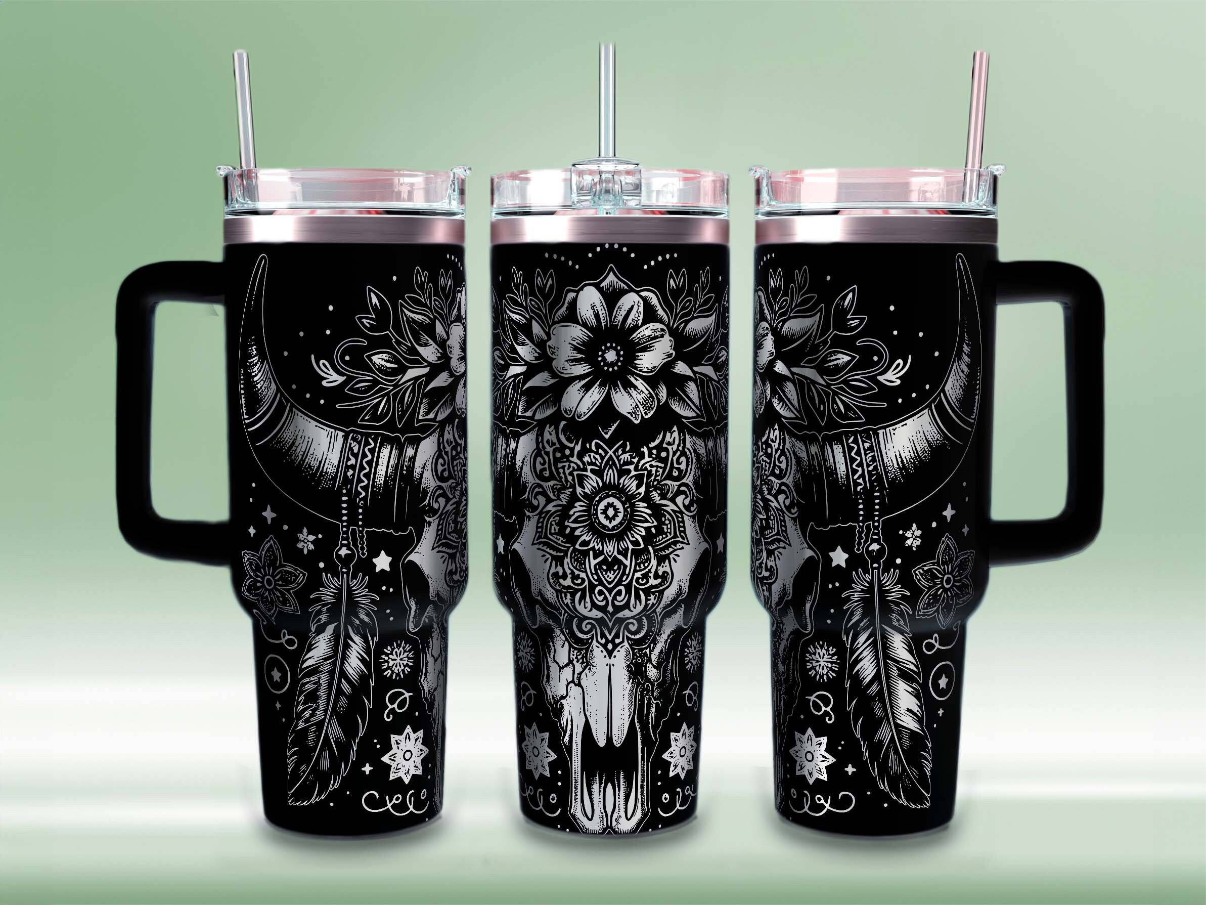 Bull Skull 40oz Tumbler Laser Engraving Wrap, Western Cow 40oz Tumbler ...