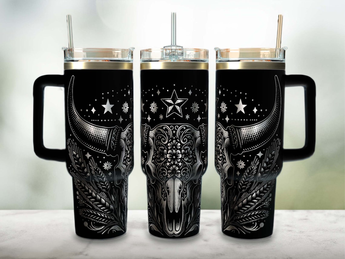 Bull Skull 40oz Tumbler Laser Engraving Wrap, Western Cow 40oz Tumbler ...