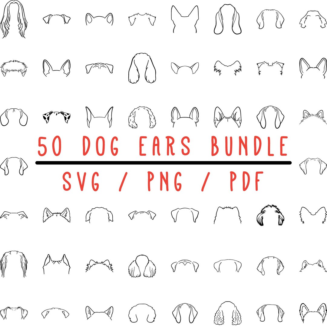 Hand Drawn Adorable Dog Breed Ears SVG Bundle - Line Art, Clipart for ...