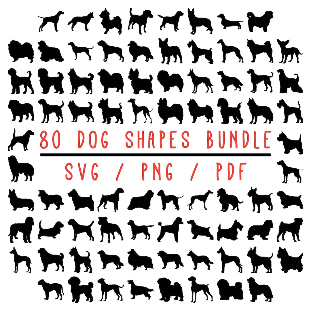 80 Dog Breed Shapes Designs, Dog Breeds Silhouette Bundle SVG, Dog ...