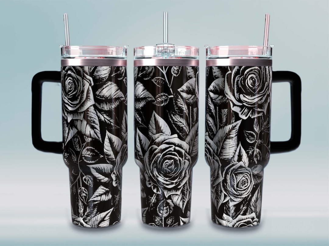 Rose Engraved Tumbler SVG: Floral Design, 40oz Seamless Wrap (digital ...