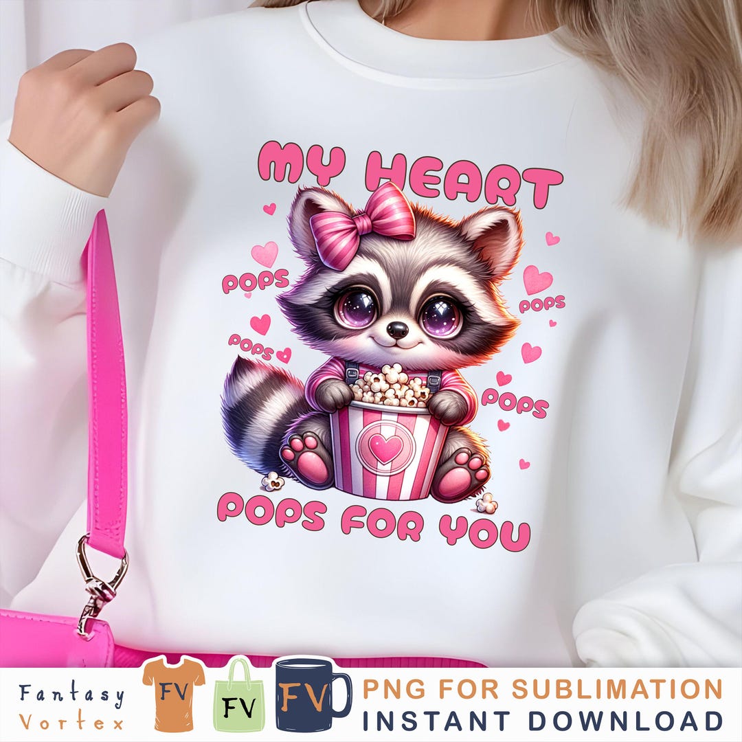 My Heart Pops Funny Valentines PNG - Funny Retro Raccoon Valentine PNG ...