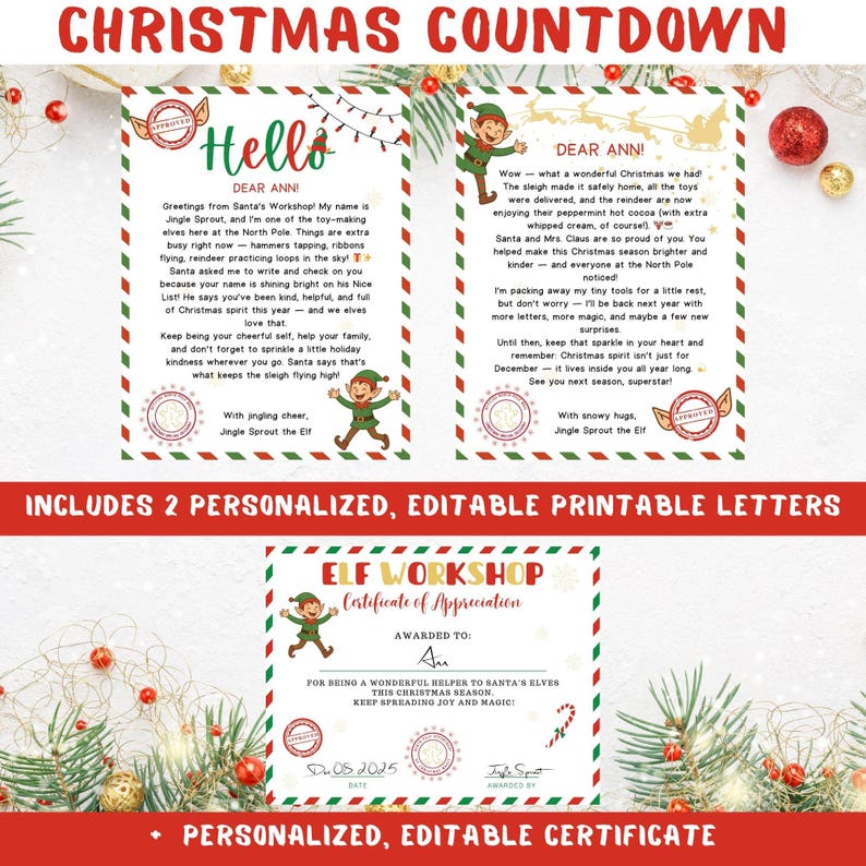 Editable Elf Letters & Certificate – Printable Christmas Countdown ...