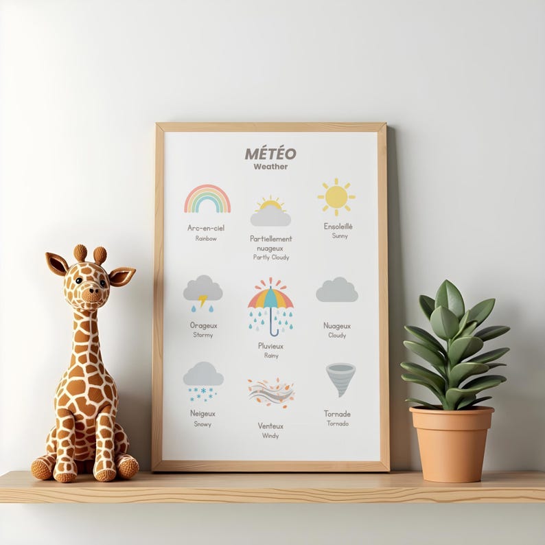 French-english Weather Chart, Printable for Toddler as Classroom Decor ...