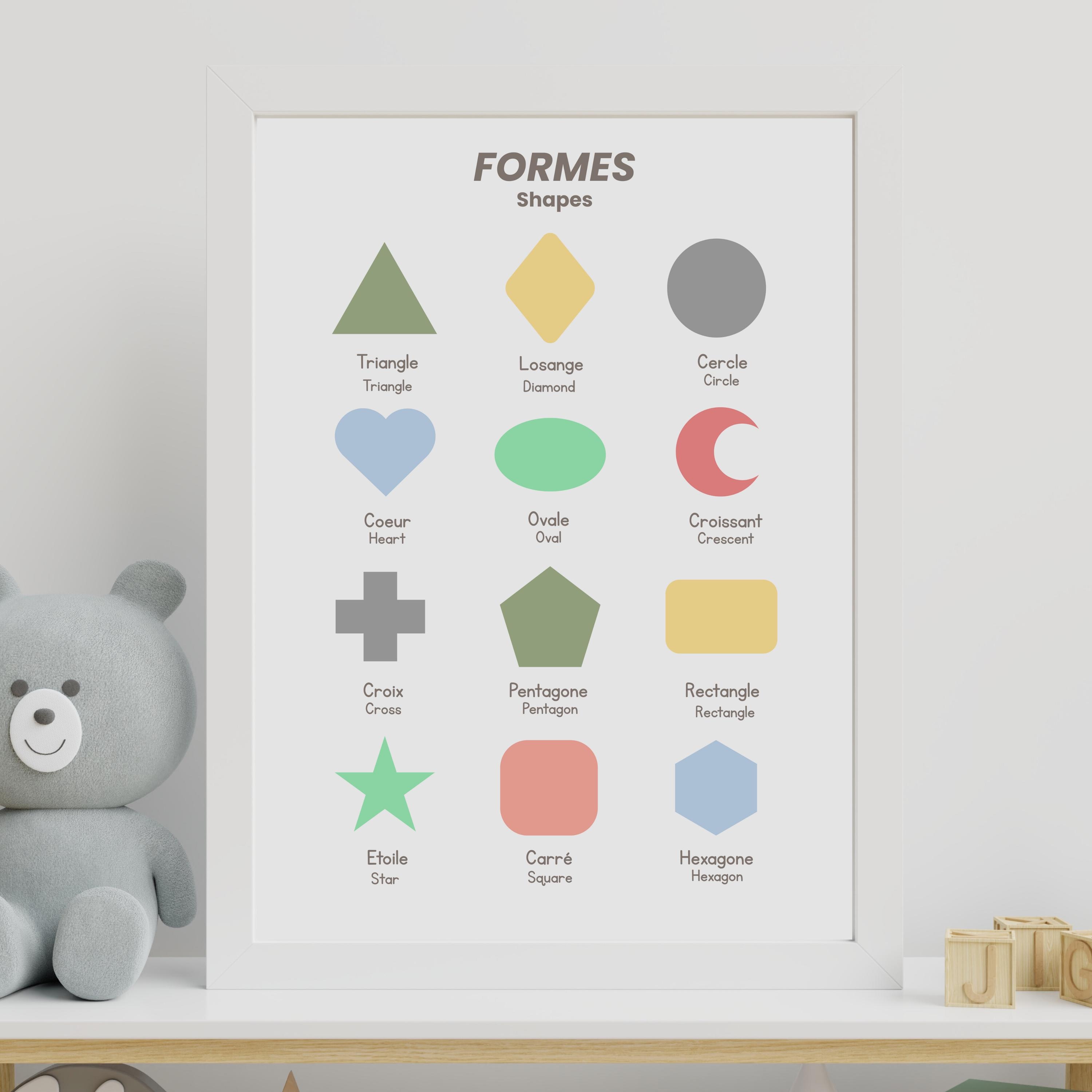 Shapes Poster Printable French English, Kids/toddler Room Decor ...