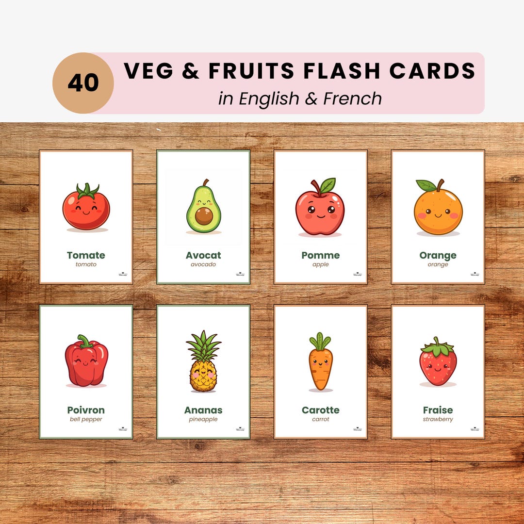 English-french Fruits & Vegetables Flashcards – Bilingual Montessori ...
