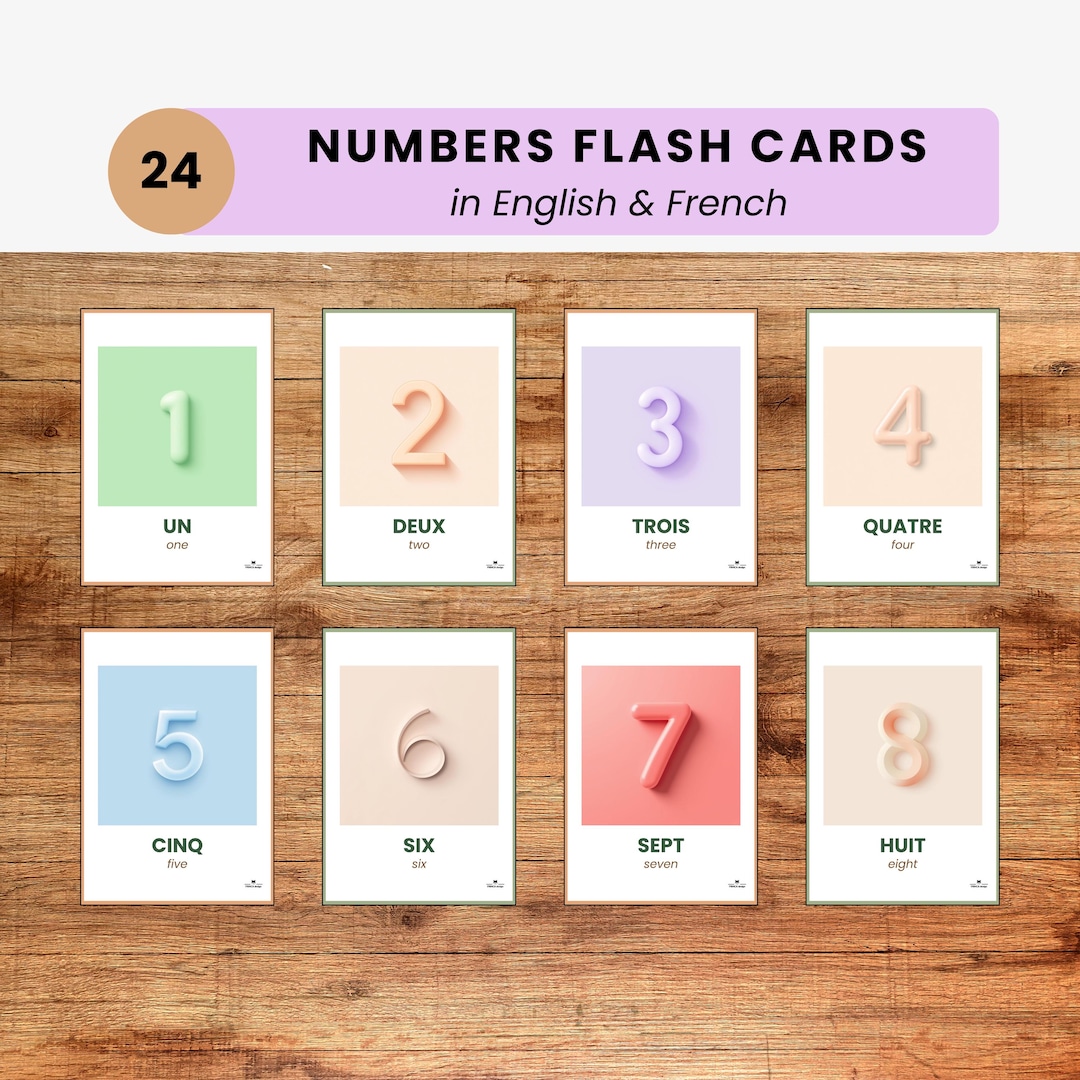 English-french Numbers Flashcards – Bilingual Montessori Printable for ...