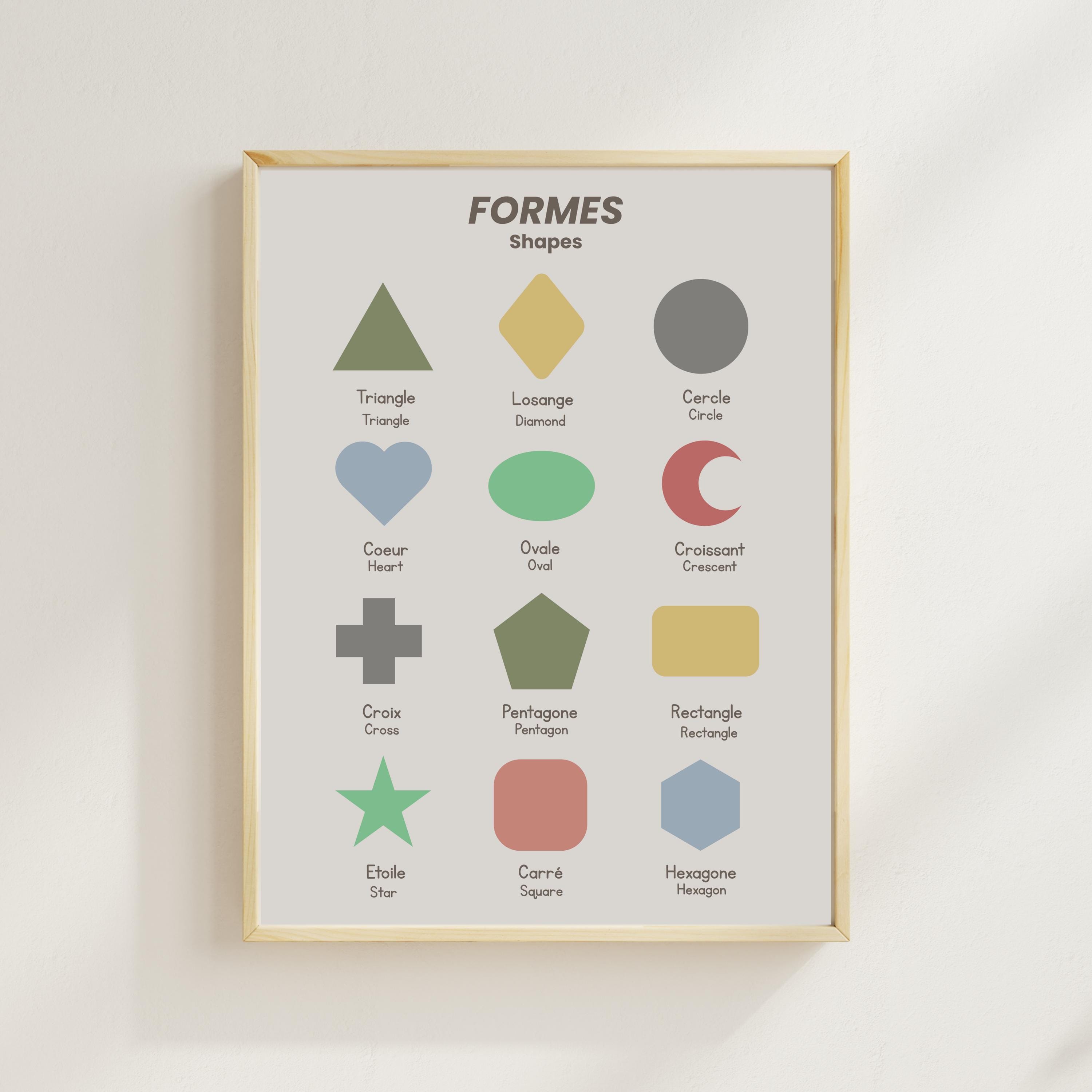 Shapes Poster Printable French English, Kids/toddler Room Decor ...