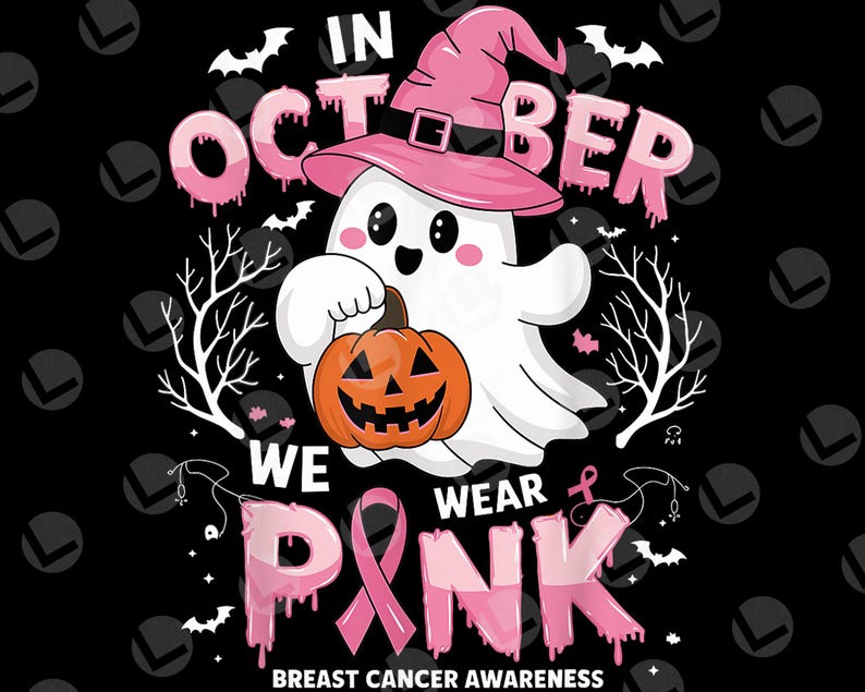 In October We Wear Pink Png, Ghost Breast Cancer Awareness Png, Pink ...