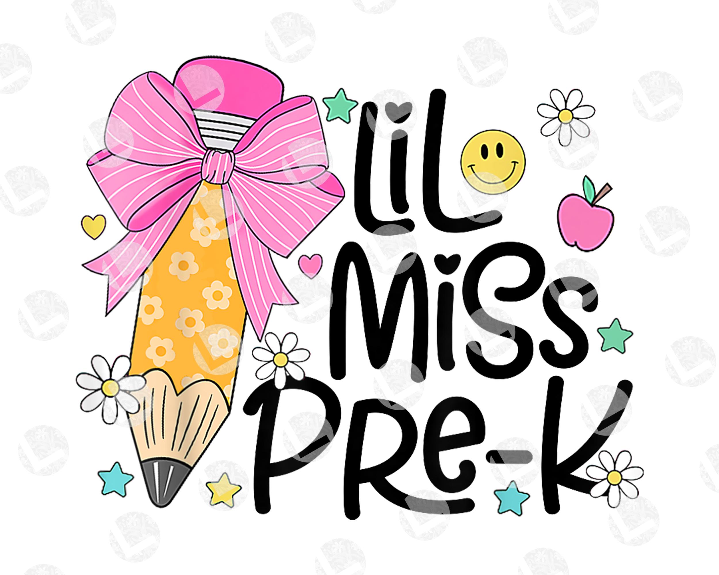 Little Miss Pre-k Kids Girls Pencil Bow First Day of School Png, Back ...