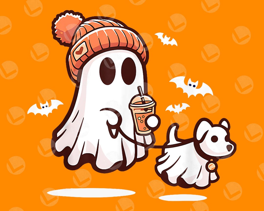 Ghost With Walking Dog Halloween Png, Ghost Walking Dog Ghostie Funny ...