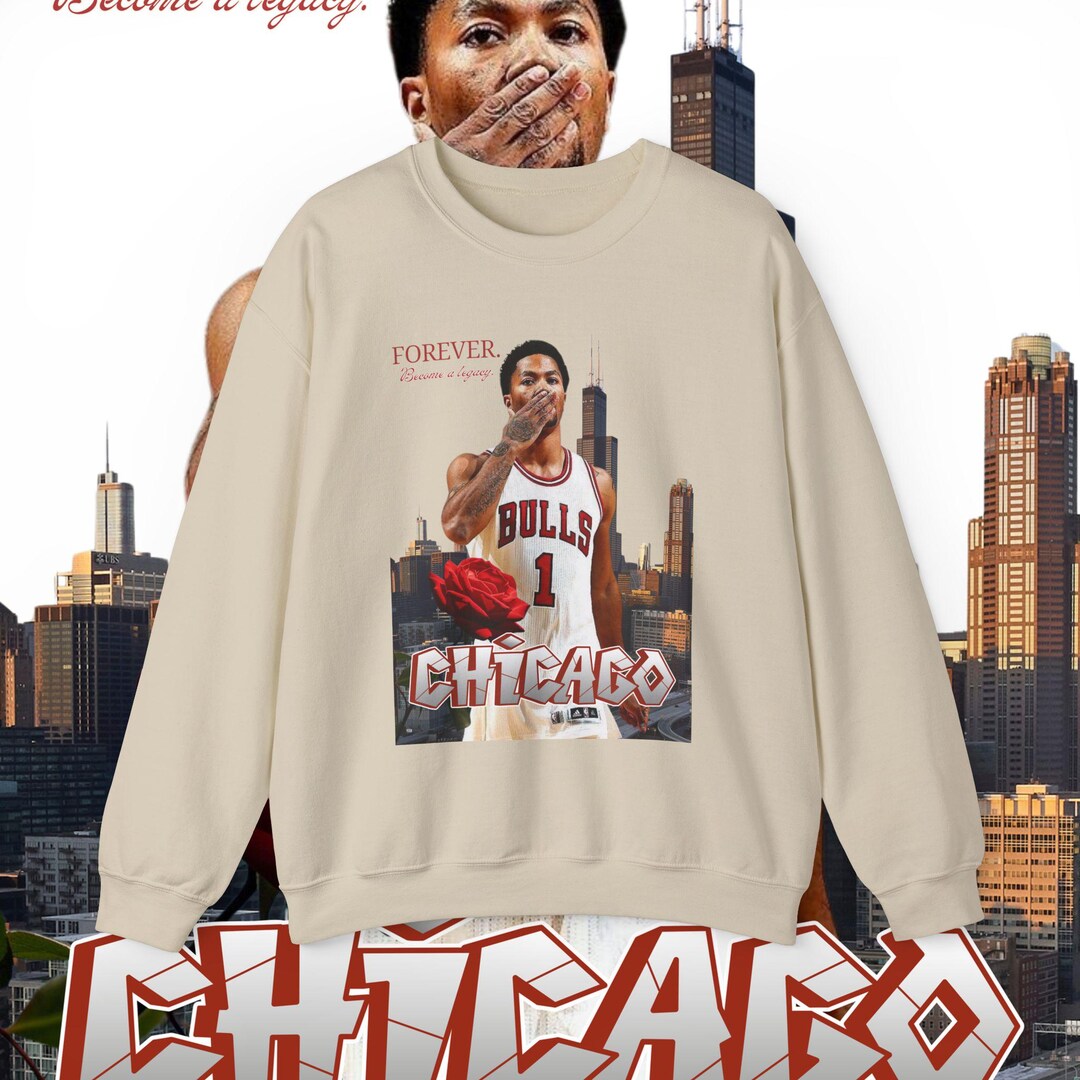 FOREVER Derrick Rose Chicago Bulls chi-town Crewneck Sweatshirt ...