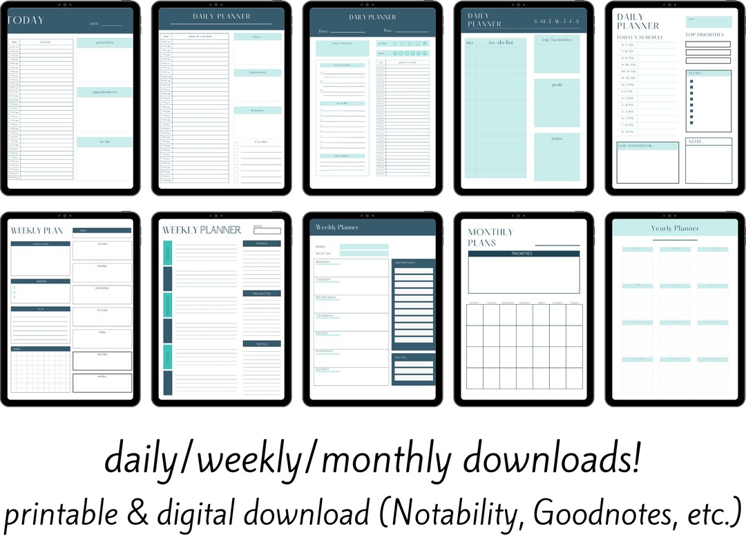 Daily, Weekly, Monthly Planner Printable, Goodnotes, Notability ...