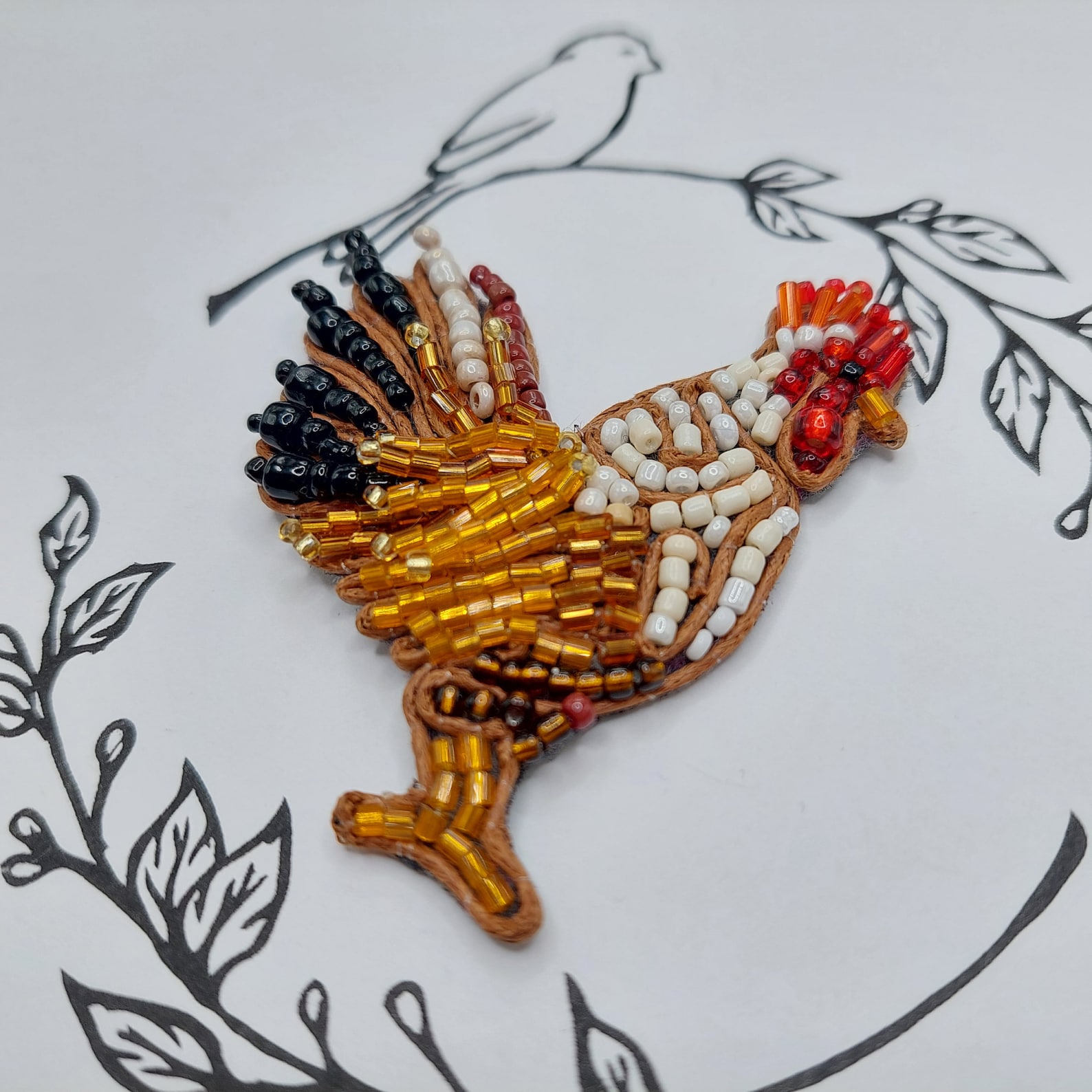 Golden Rooster Brooch Embroidered Chicken Brooch Bird Brooch Pin ...