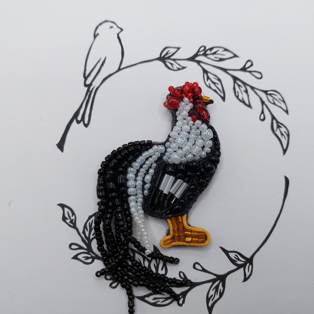 Japanese Long-tailed Rooster Onagadori Chicken Beaded Brooch ...