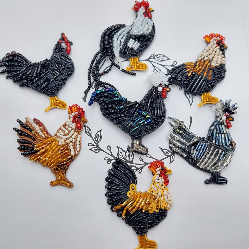 Golden Rooster Brooch Embroidered Chicken Brooch Bird Brooch Pin ...