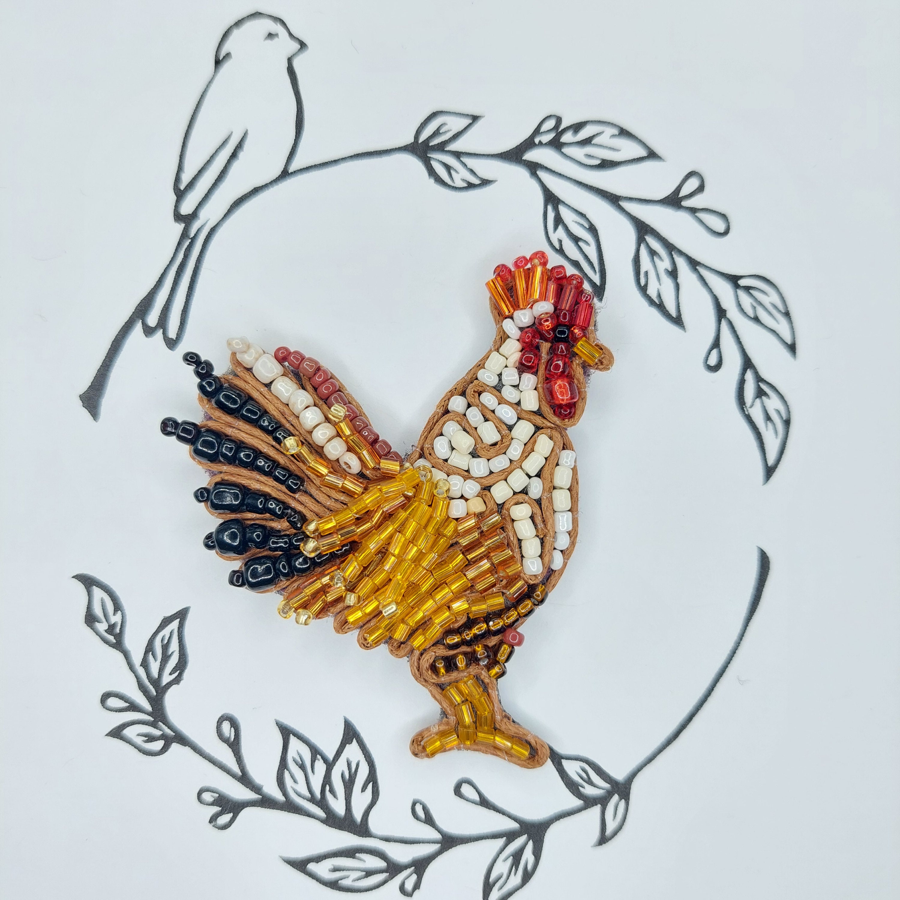 Golden Rooster Brooch Embroidered Chicken Brooch Bird Brooch Pin ...