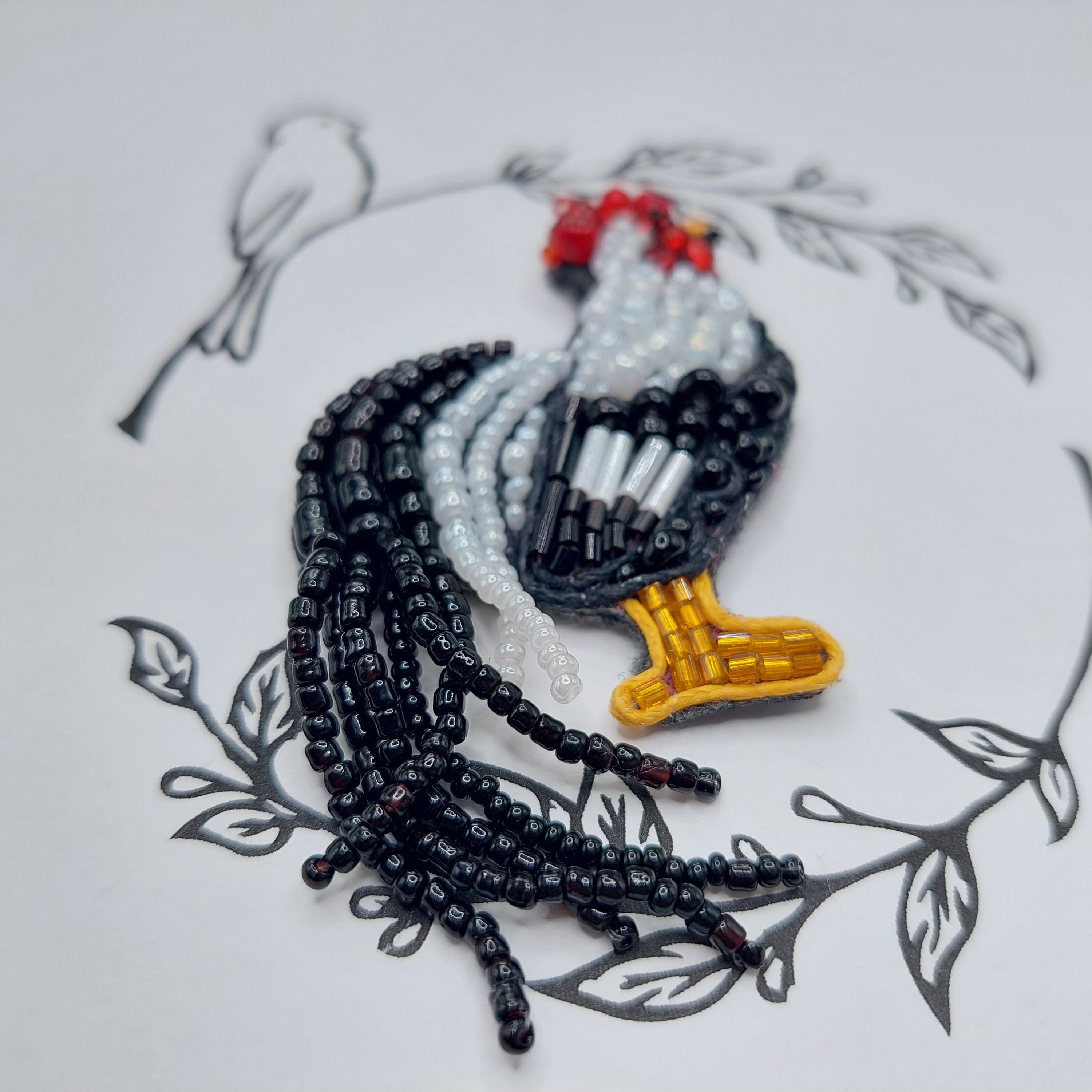 Japanese Long-tailed Rooster Onagadori Chicken Beaded Brooch ...