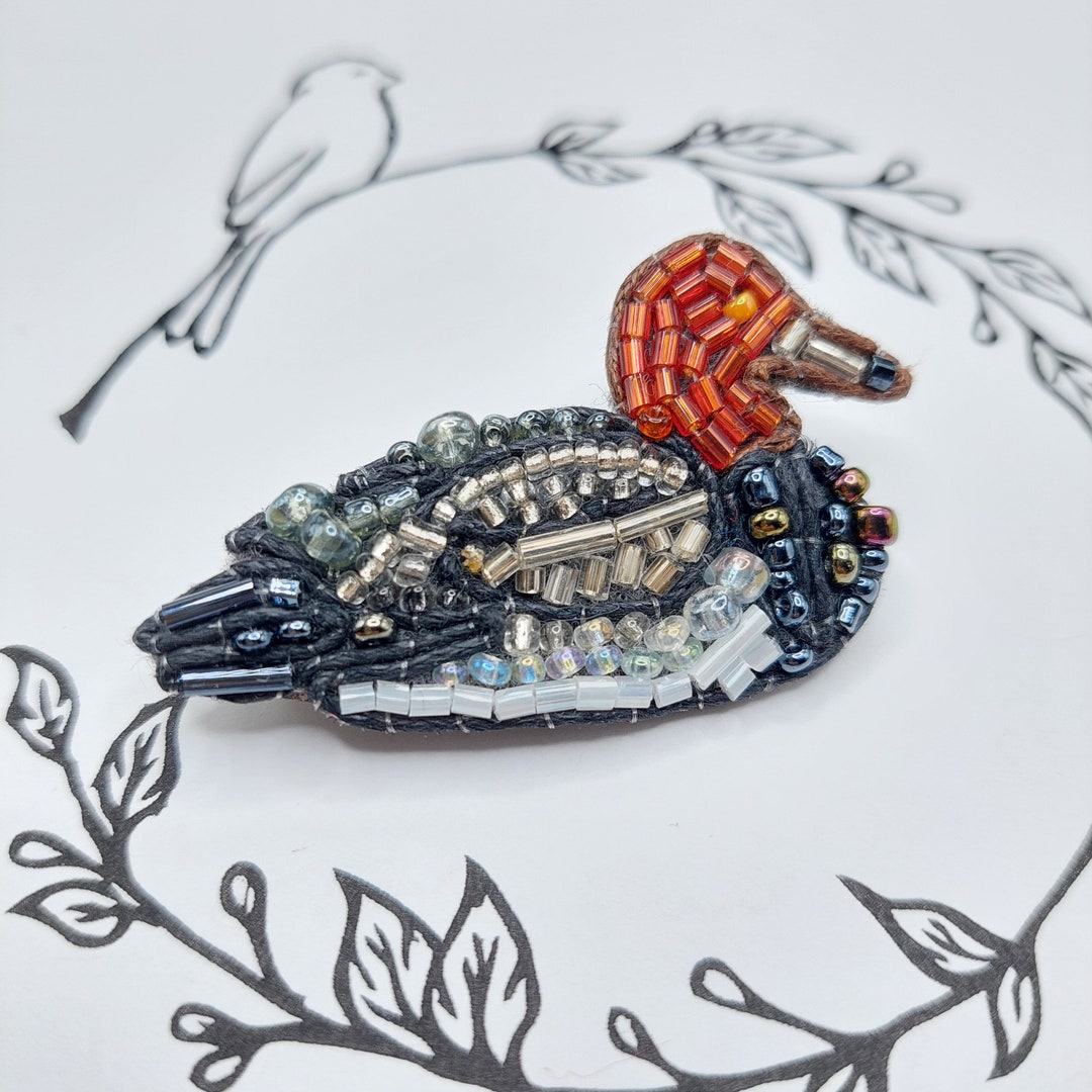 Redhead Duck Beaded Brooch Embroidered Brooch Bird Duck Brooch Pin ...