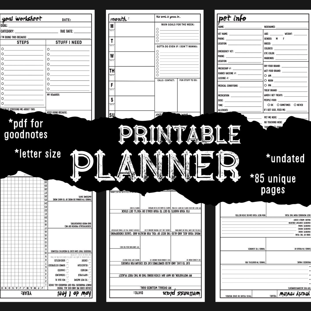 Get Your Life Together - Undated Printable Planner | 85 Pages | Letter ...