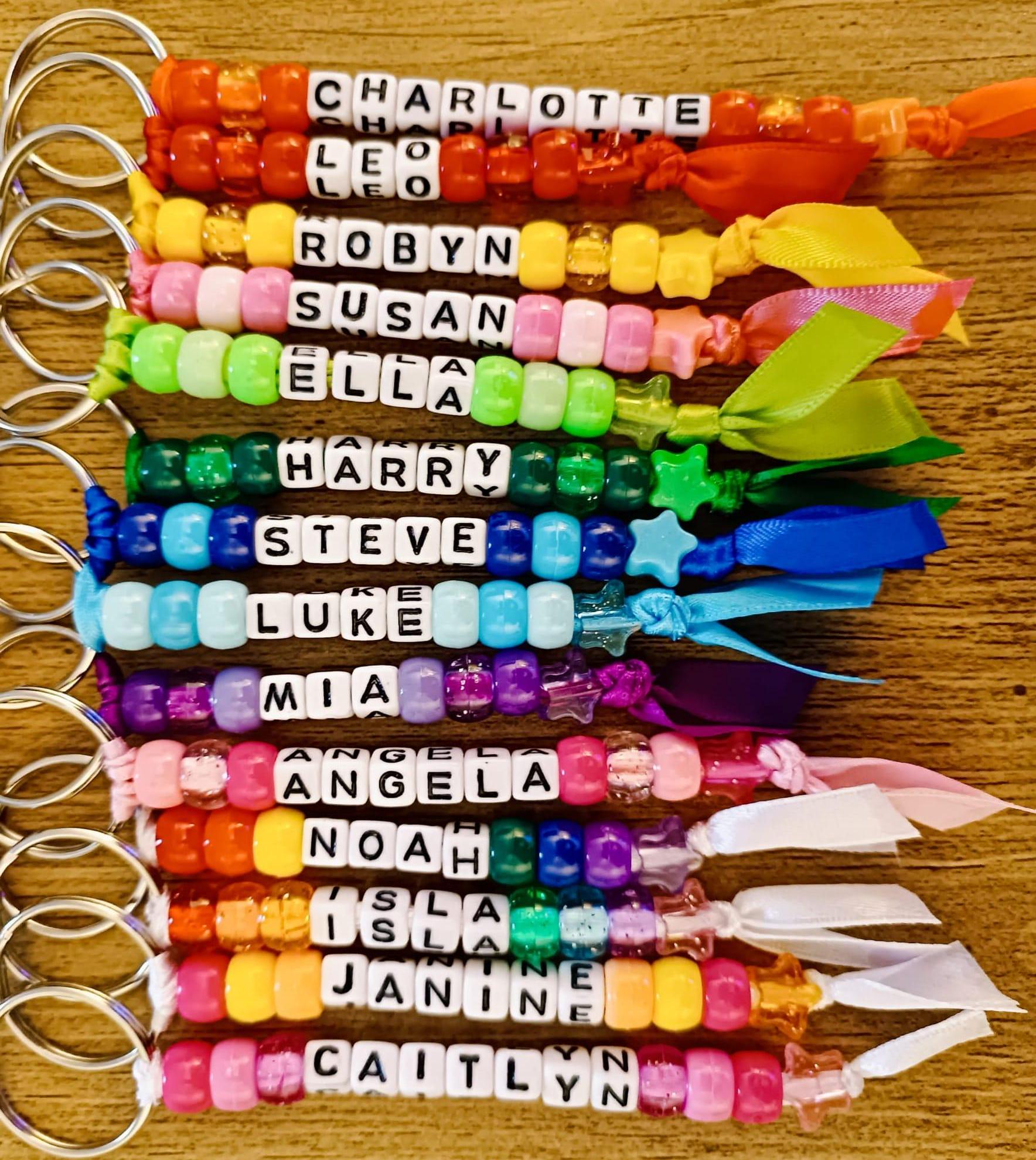Custom Name Beaded Keyring – Unique Gift, Party Favors, School, Lunch ...