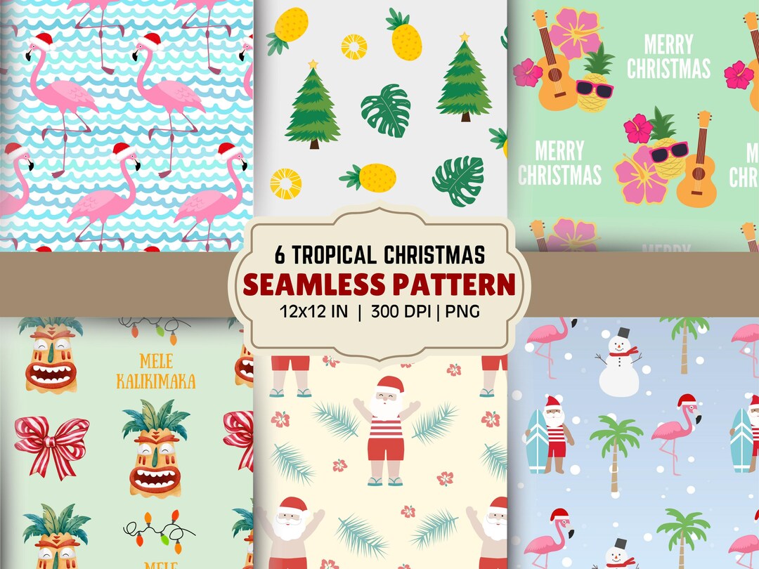 Tropical Christmas Seamless Pattern PNG DIY Beach Santa Digital Paper ...