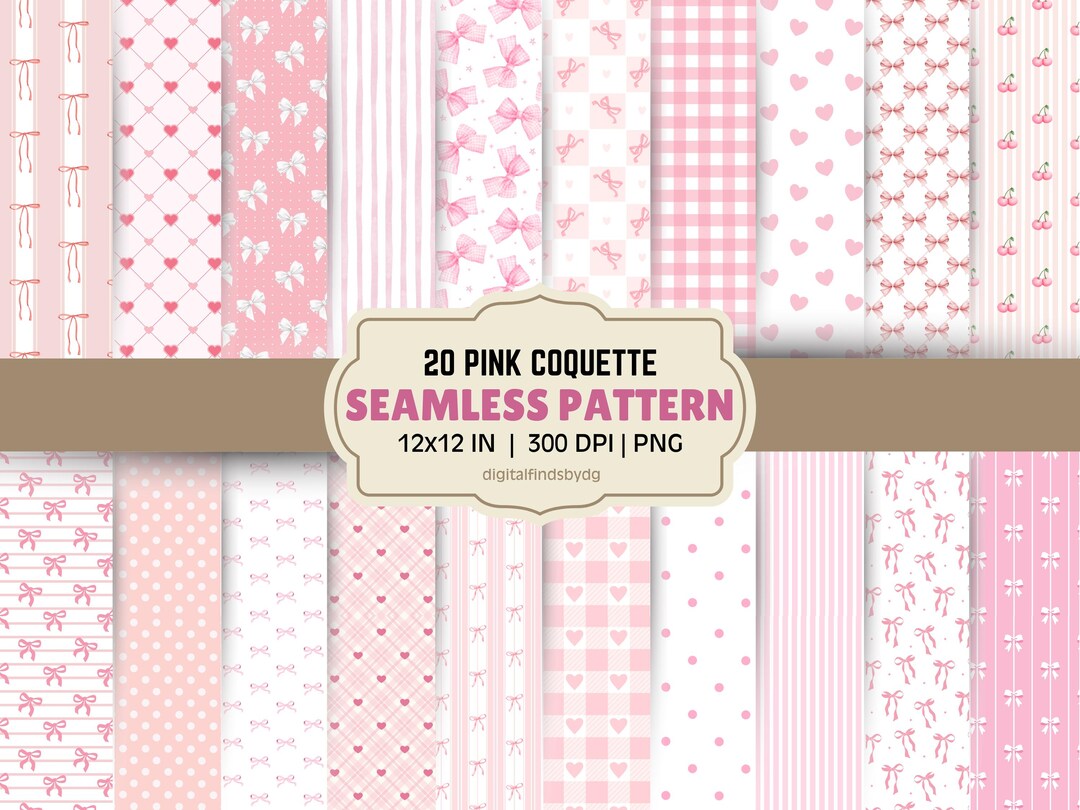 PINK Girly Coquette Bow Seamless Pattern PNG DIY Digital Paper Wrap ...