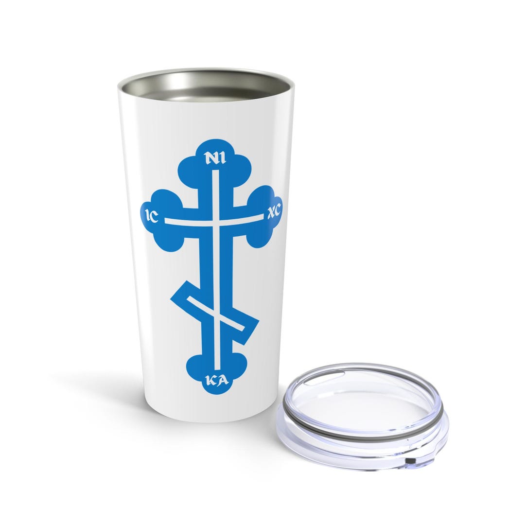 Faith-inspired Orthodox Cross Blue on White Tumbler 20oz, Christian ...
