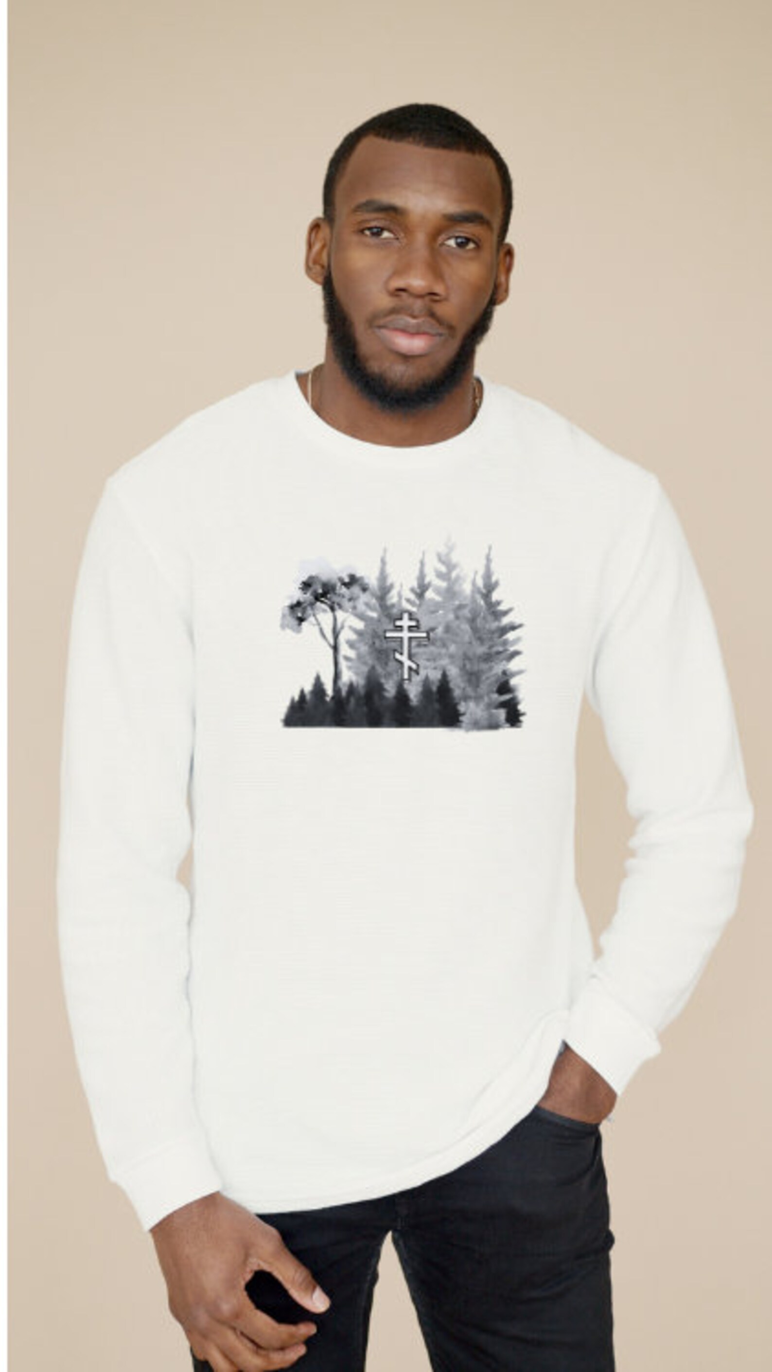 Orthodox Cross Black Forest Long Sleeve Tee Christian Gift Faith Shirt ...